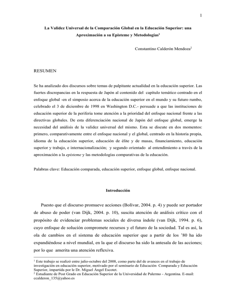 La Validez Universal de la Comparación Global en la Educación