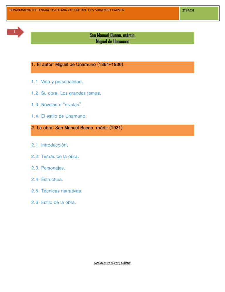 Unidad 5. San Manuel Bueno, Mártir. Unamuno.