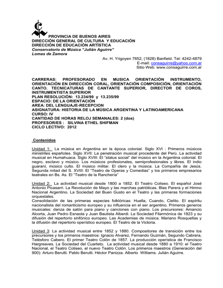 Historia de la Música Argentina y latinoamericana