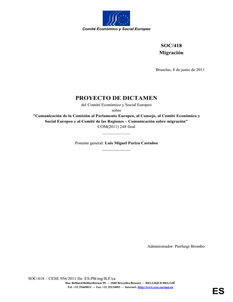 PROYECTO DE DICTAMEN SOC/418 Migración