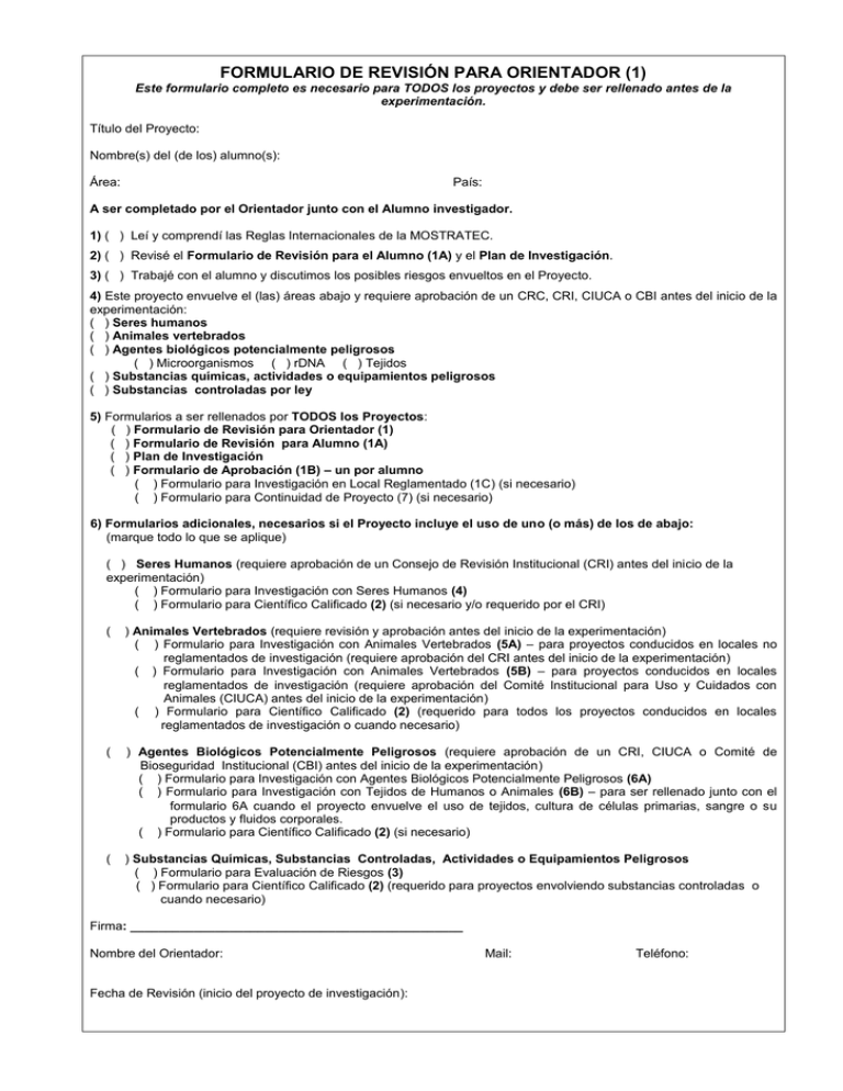 Formulario de revisión para orientador