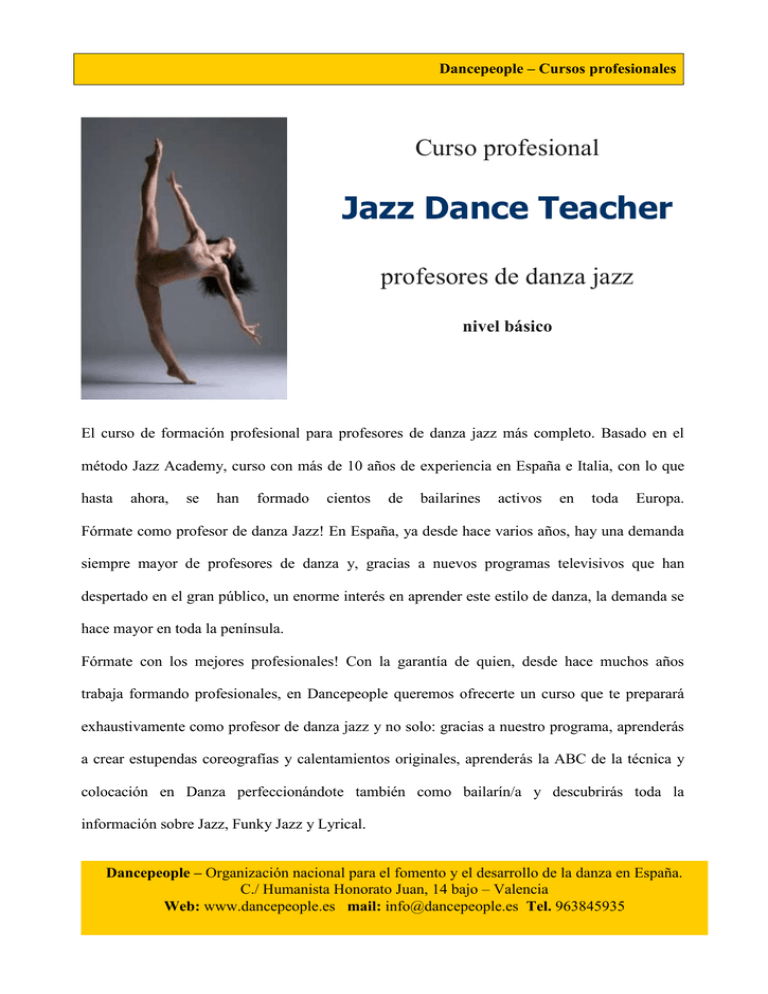 Curso profesional Jazz Dance Teacher profesores de danza jazz