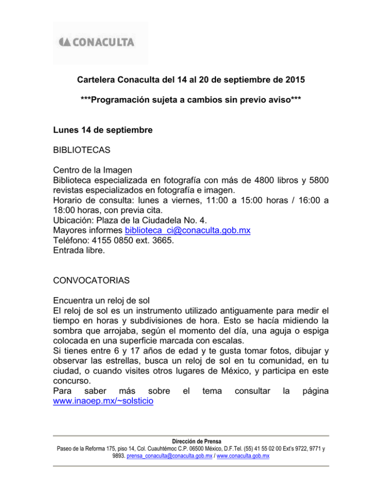 Cartelera Conaculta del