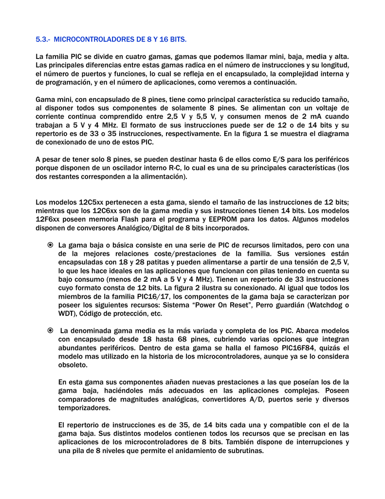5.3.- MICROCONTROLADORES DE 8 Y 16 BITS.