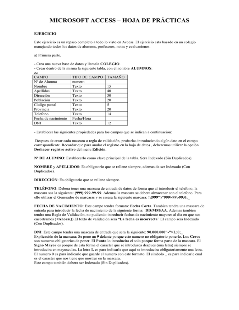 MICROSOFT ACCESS – HOJA DE PRÁCTICAS