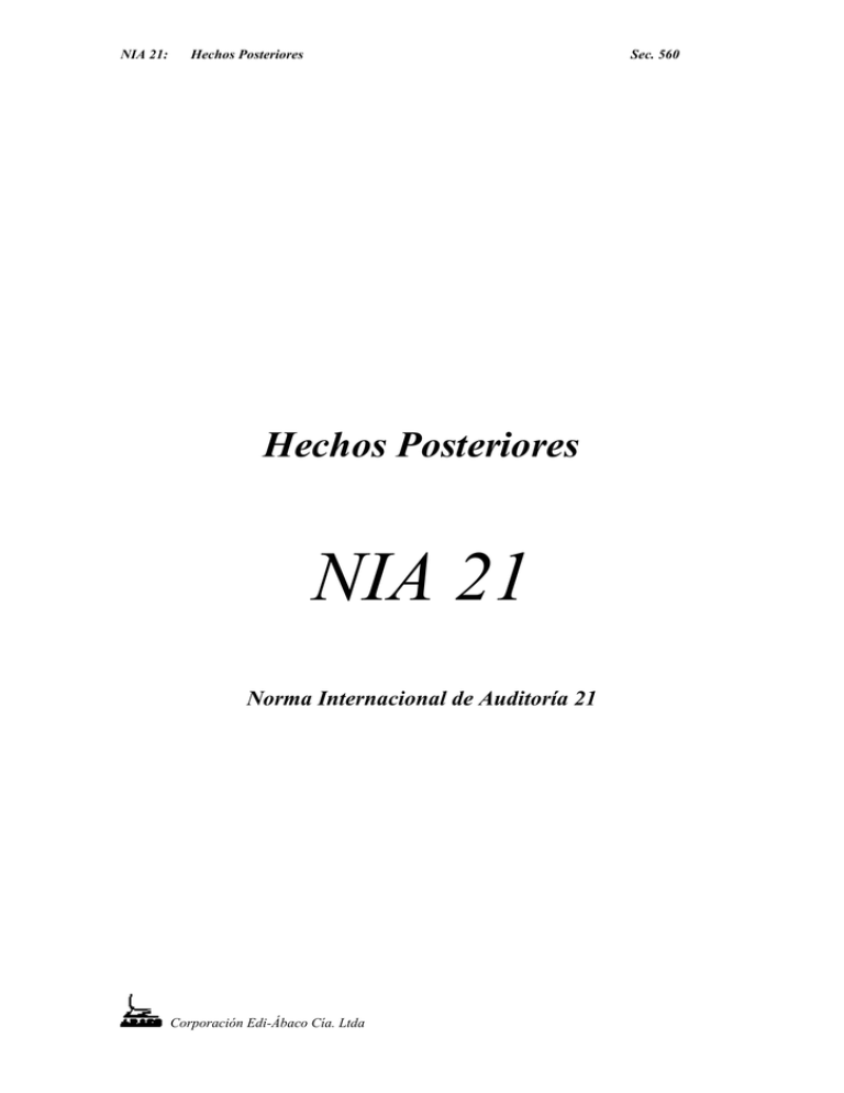 NIA: Sección 560: HECHOS POSTERIORES