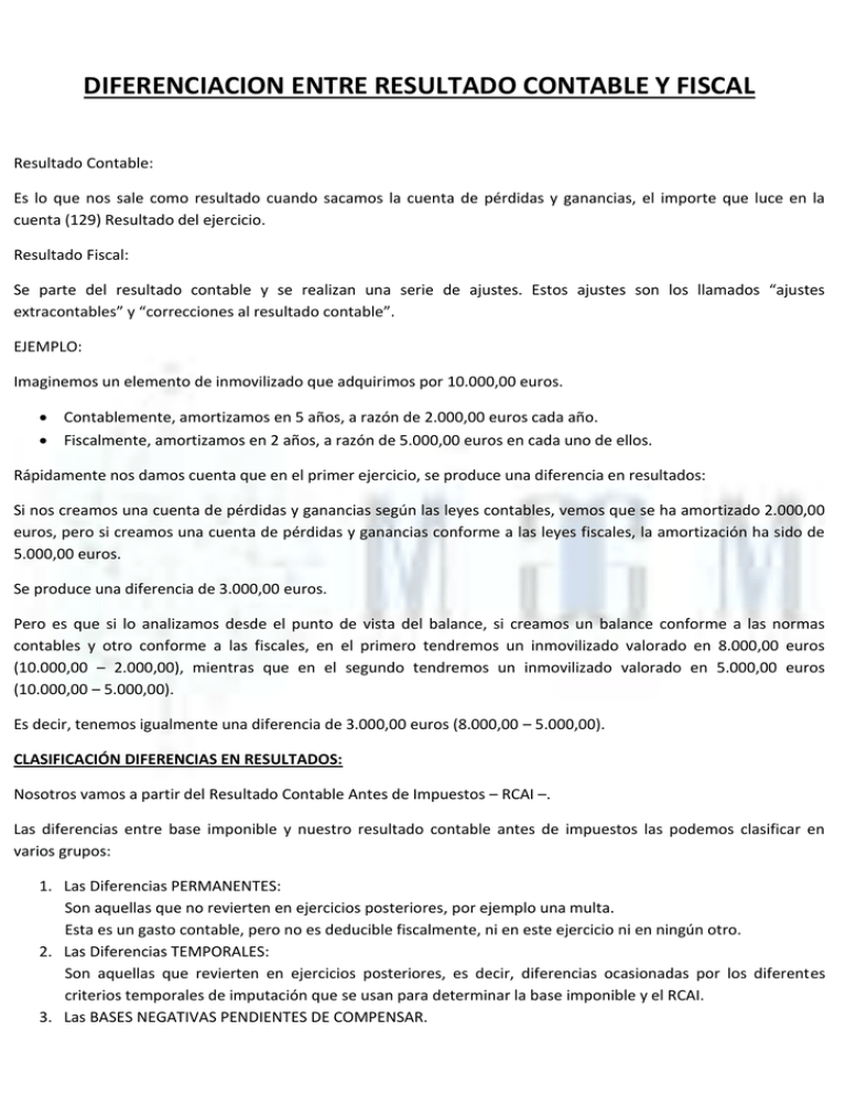 diferenciacion entre resultado contable