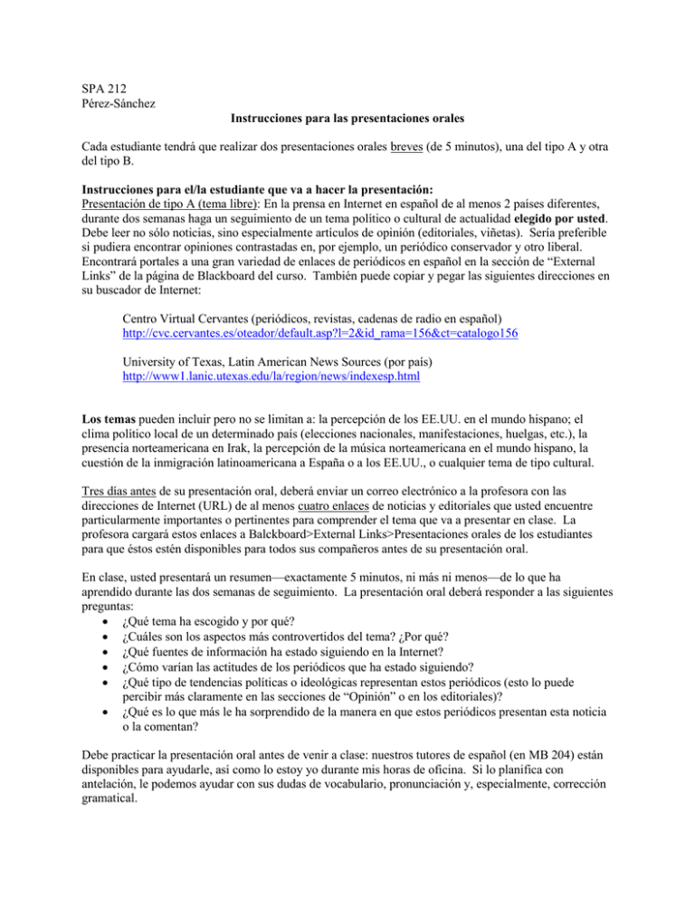 Instrucciones para las presentaciones orales