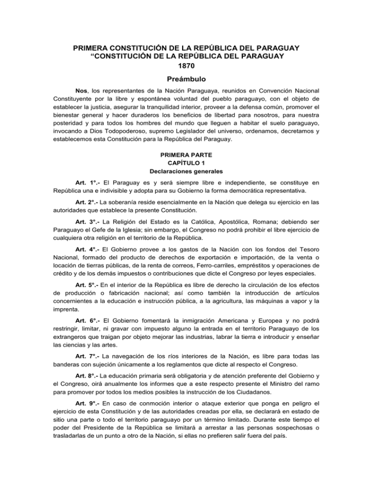 primera constitución de la república del paraguay