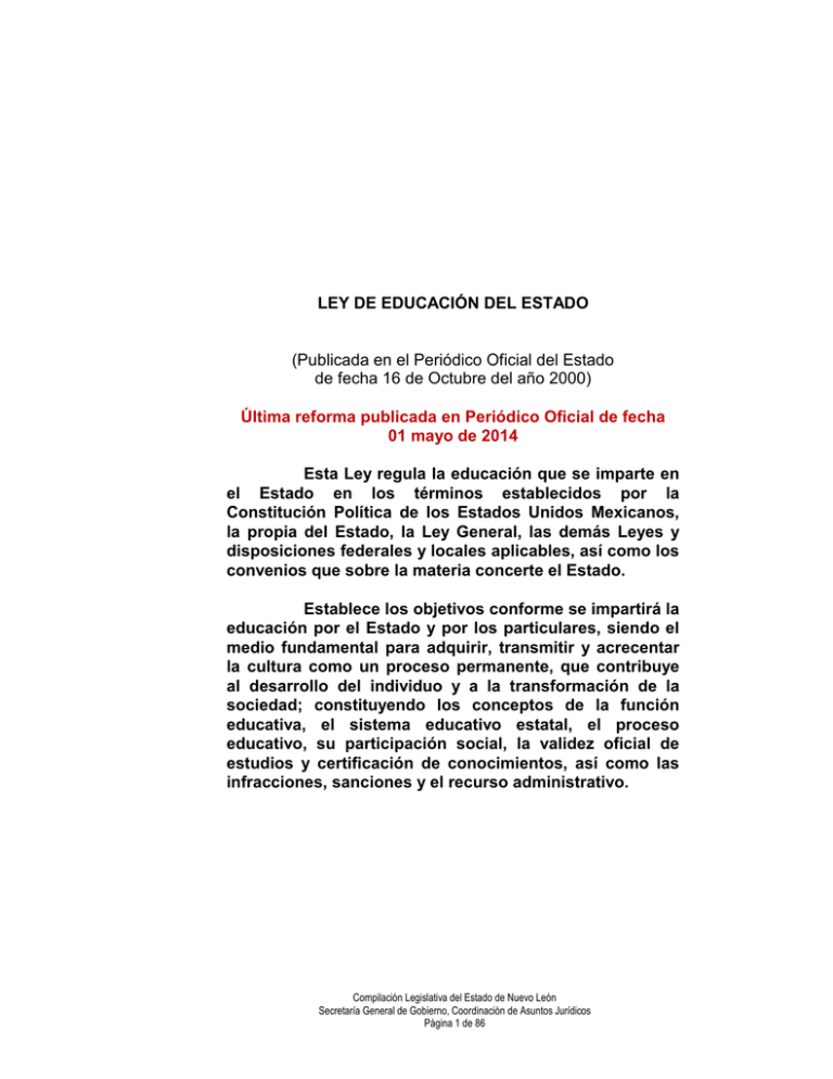 LEY DE EDUCACIÓN DEL ESTADO
