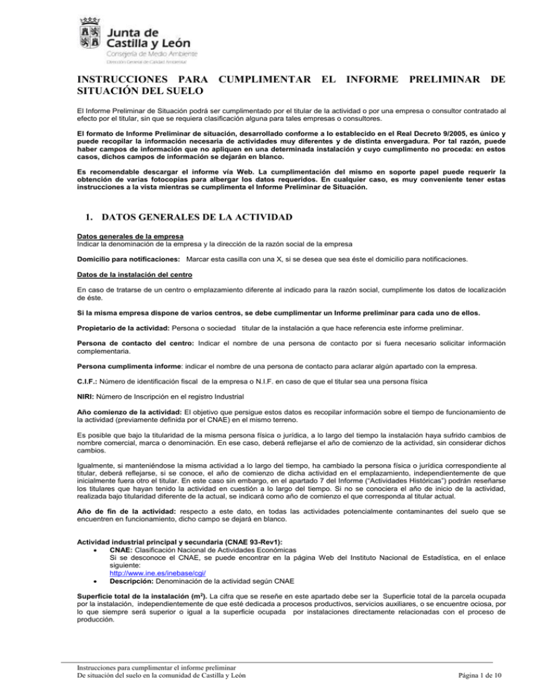 instrucciones para cumplimentar el informe preliminar de situación