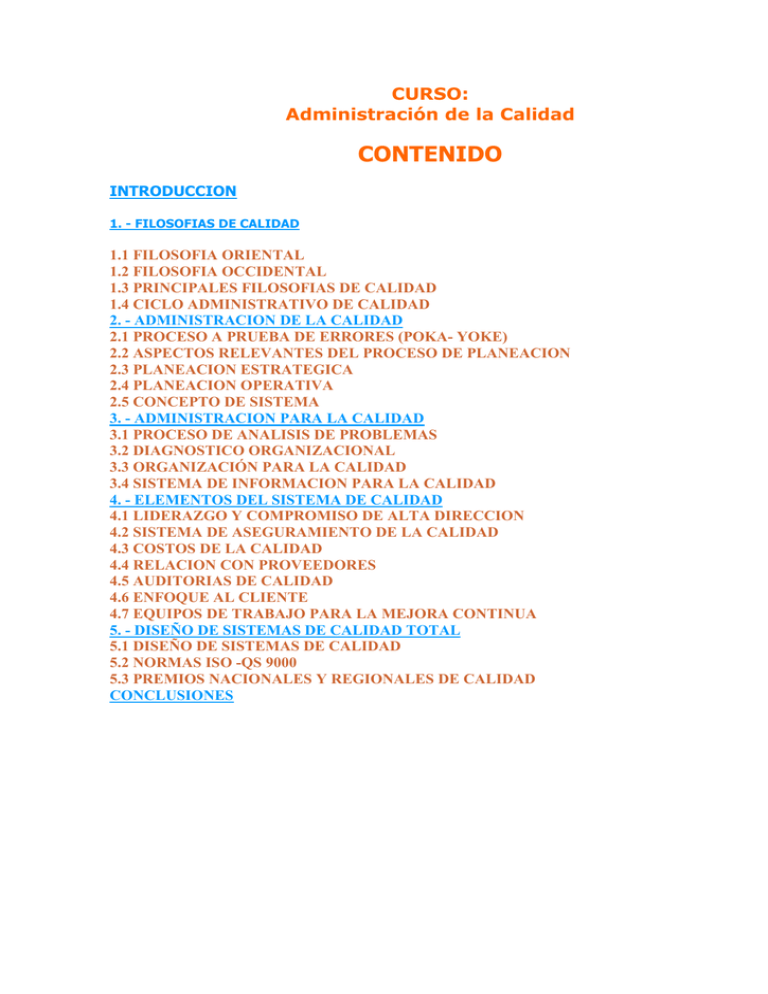 CURSO: Administración de la Calidad