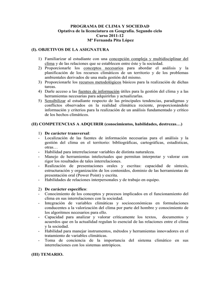 PROGRAMA DE CLIMA Y SOCIEDAD