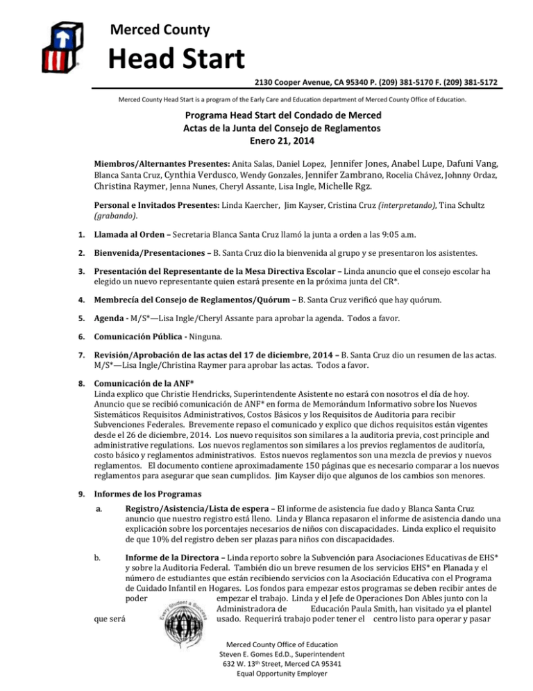 Minutes (DRAFT - Spanish) 1/21/15 Policy Council