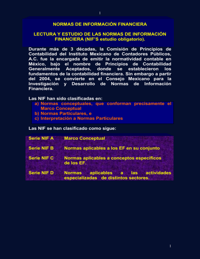 NORMAS DE INFORMACIÓN FINANCIERA