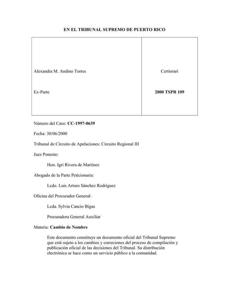 EN EL TRIBUNAL SUPREMO DE PUERTO RICO