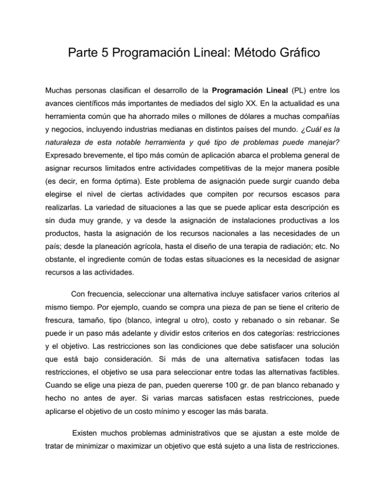 Parte 5 Programación Lineal: Método Gráfico