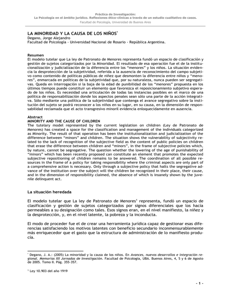 la minoridad y la causa de los niños