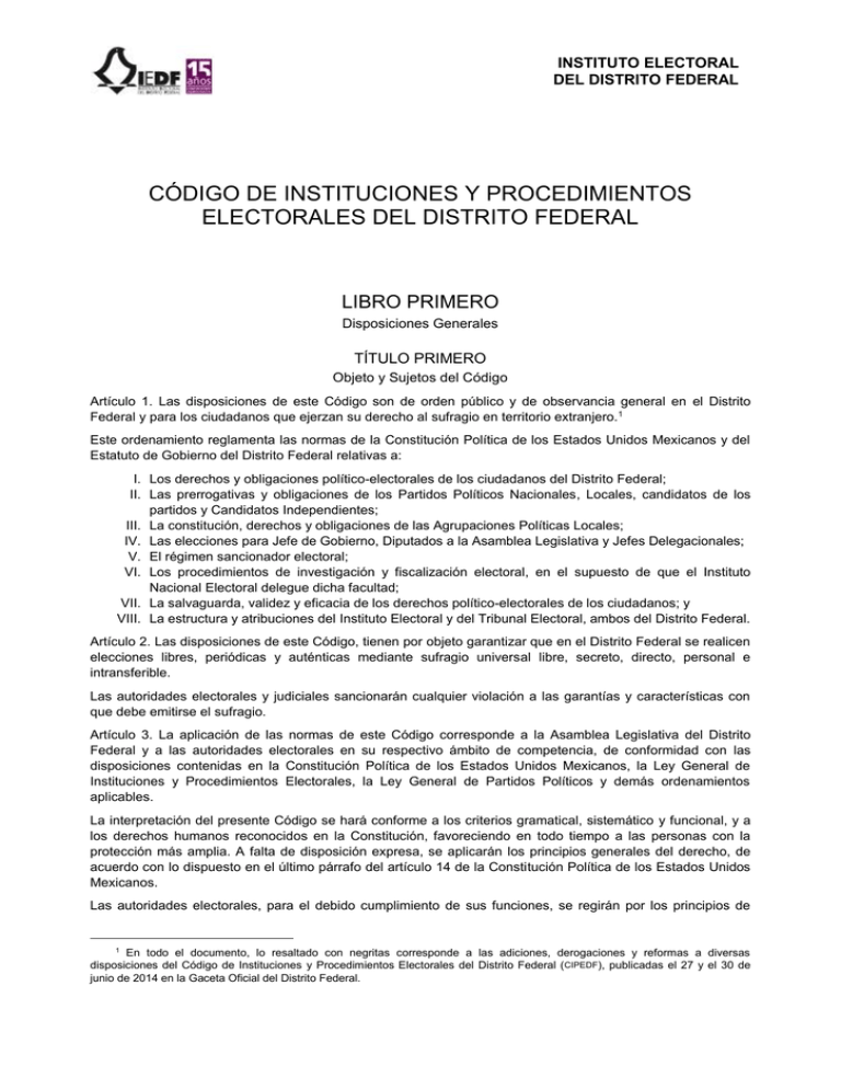 Código De Instituciones Y Procedimientos Electorales Del Distrito