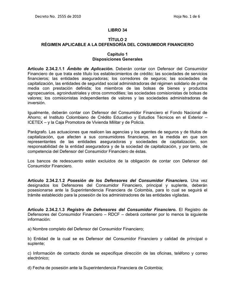 Decreto 2555 de 2010 - Superintendencia Financiera de Colombia