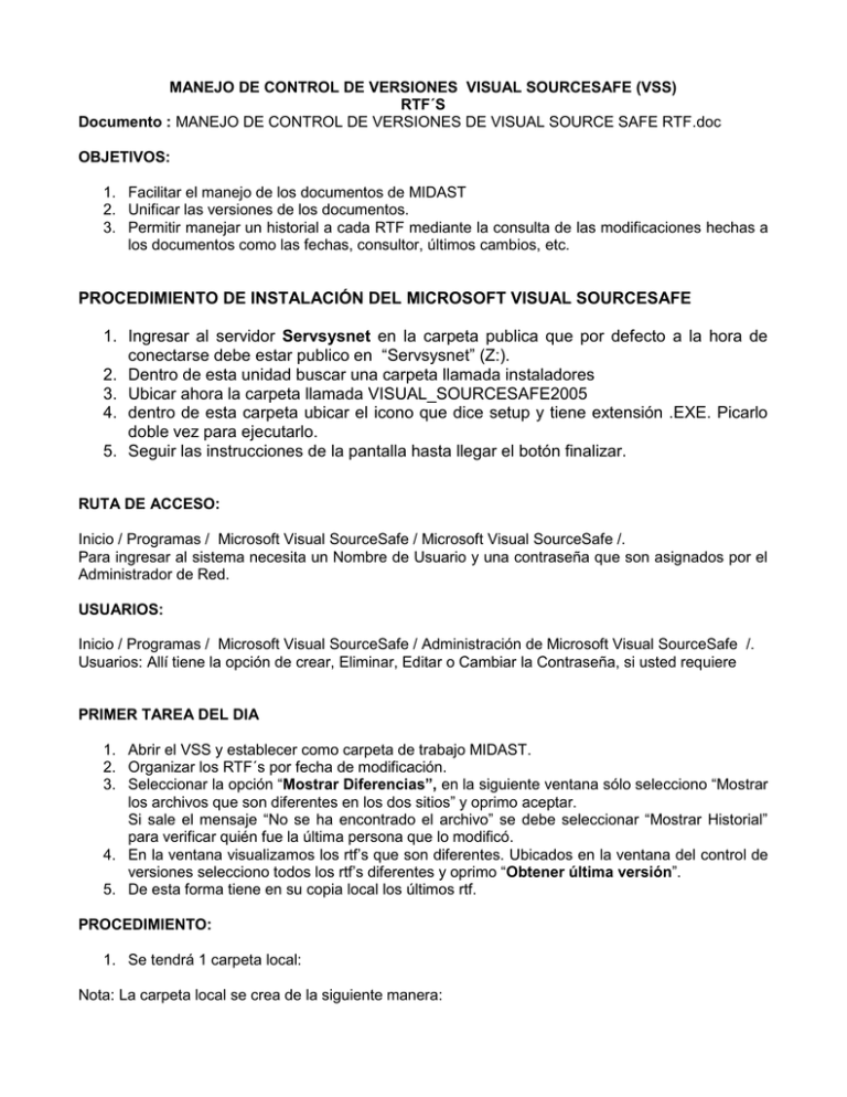 manejo de control de versiones de visual source safe (vss)