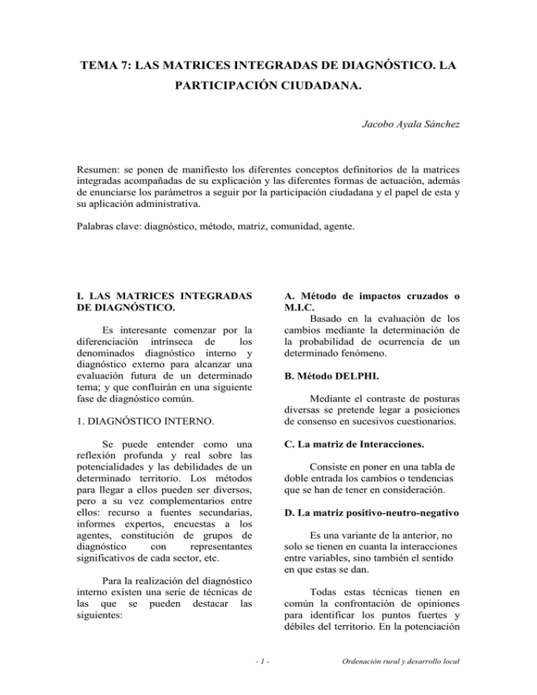 TEMA 7: LAS MATRICES INTEGRADAS DE DIAGNÓSTICO