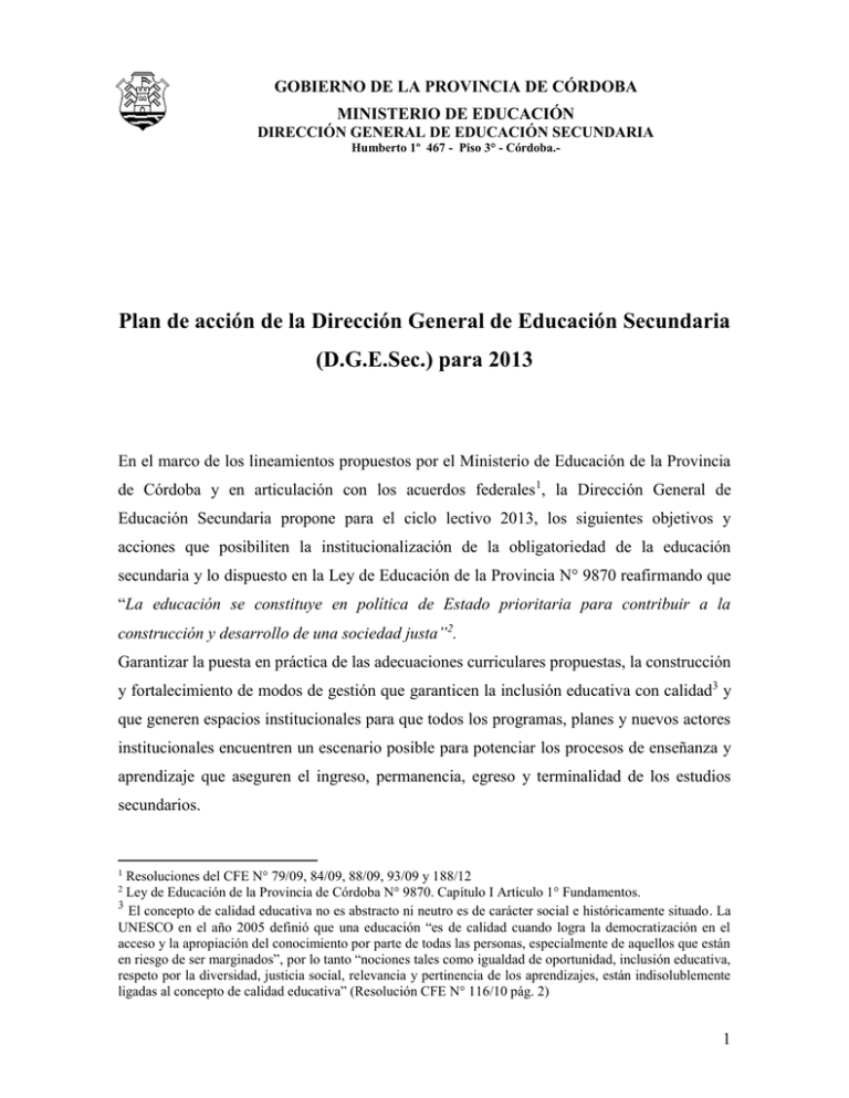 Plan de acción de la DGEM para el 2009