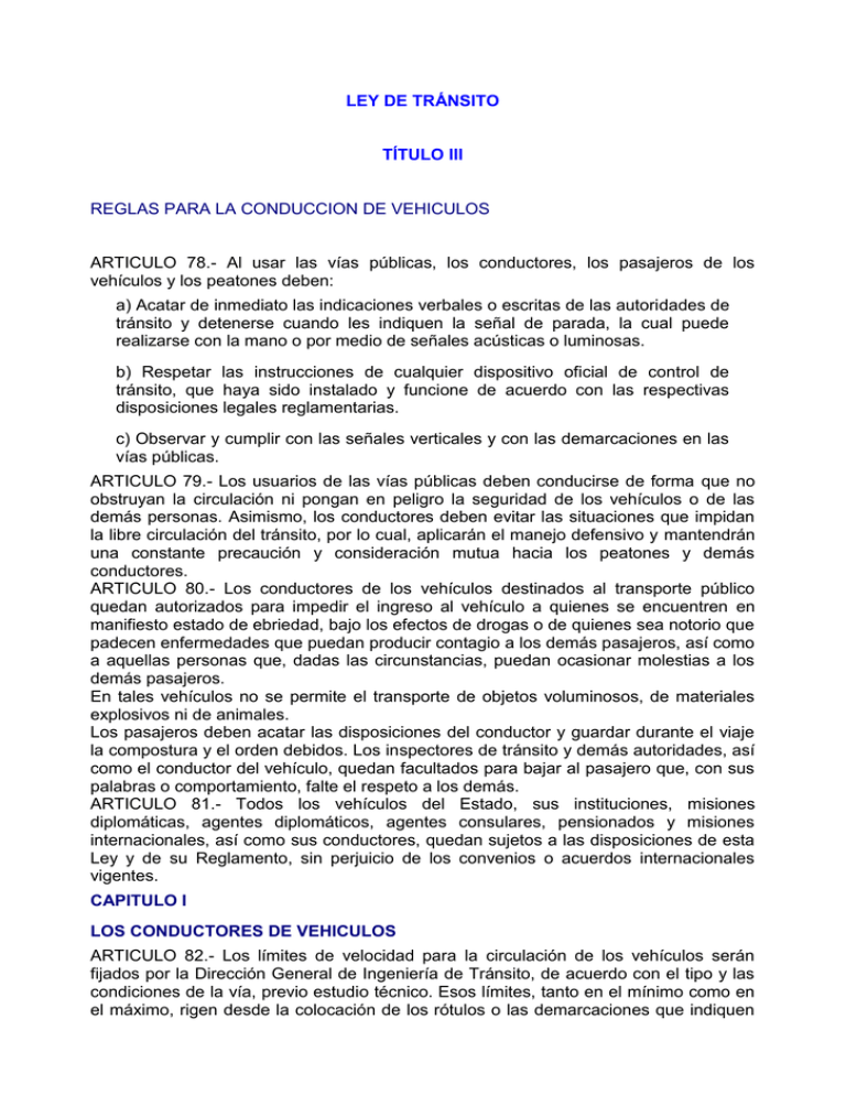 LEY DE TRÁNSITO TÍTULO III