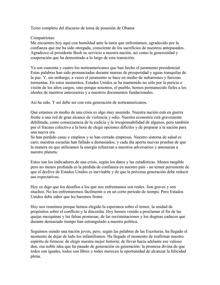 Texto completo del discurso de toma de posesión