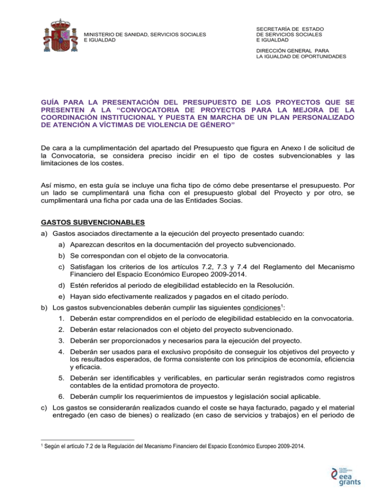 Guía para la presentación del presupuesto del Proyecto.