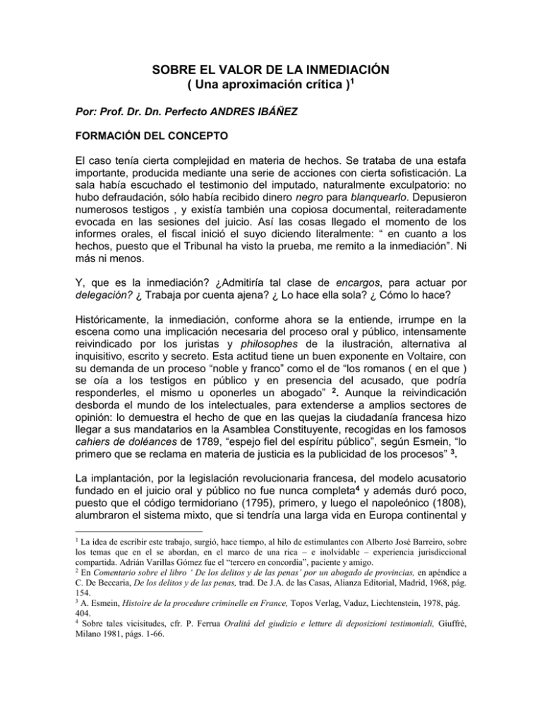 SOBRE EL VALOR DE LA INMEDIACIÓN