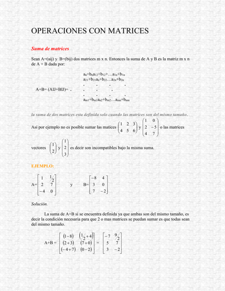 Operaciones matriciales