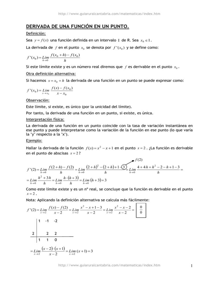 DERIVADA DE UNA FUNCIÓN EN UN PUNTO