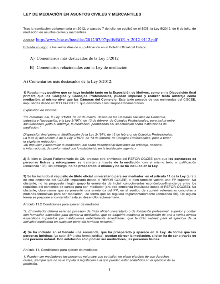 ley de mediación en asuntos civiles y mercantiles