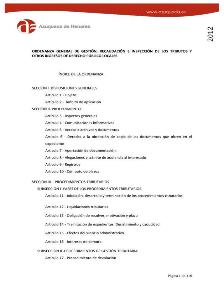 Ordenanza General de Gestión, Recaudación e Inspección