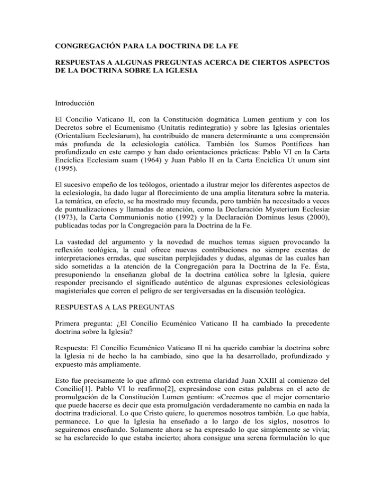 CONGREGACIÓN PARA LA DOCTRINA DE LA FE
