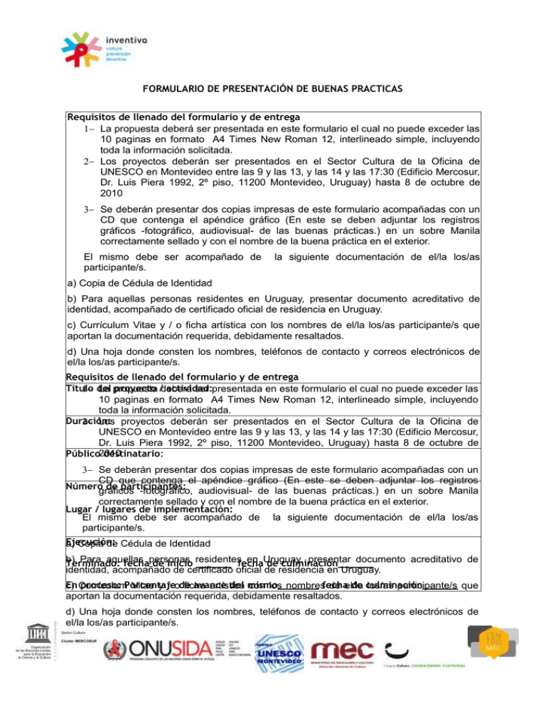 Formulario de presentación de Buenas Practicas