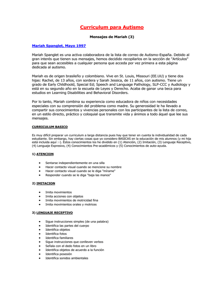 Curriculum para Autismo