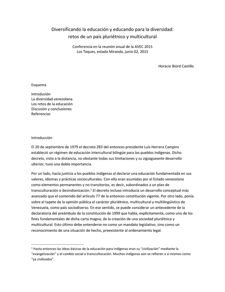 Diversificando la educación y educando para la diversidad