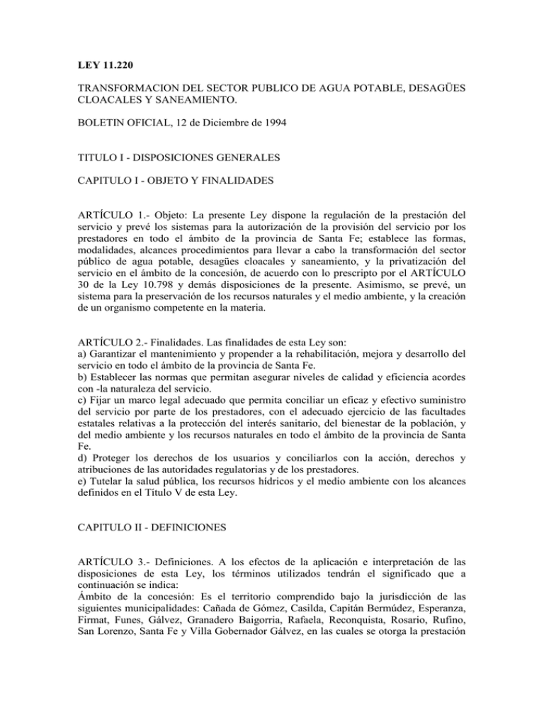 LEY 11.220 - Gobierno de Santa Fe