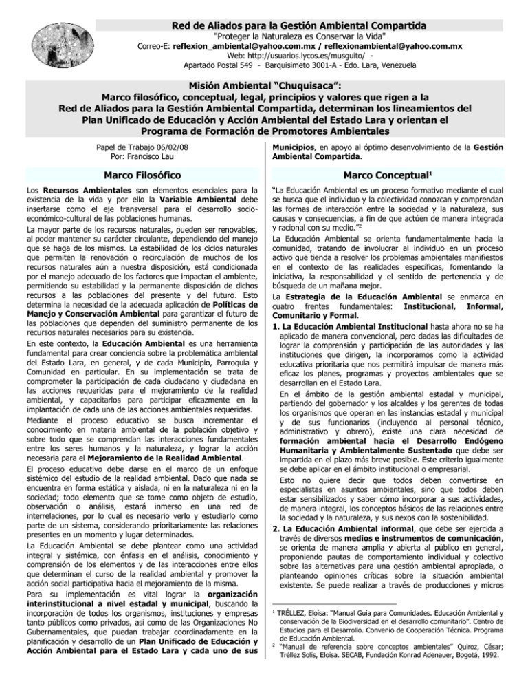 Marco filosófico, conceptual, legal, principios y valores