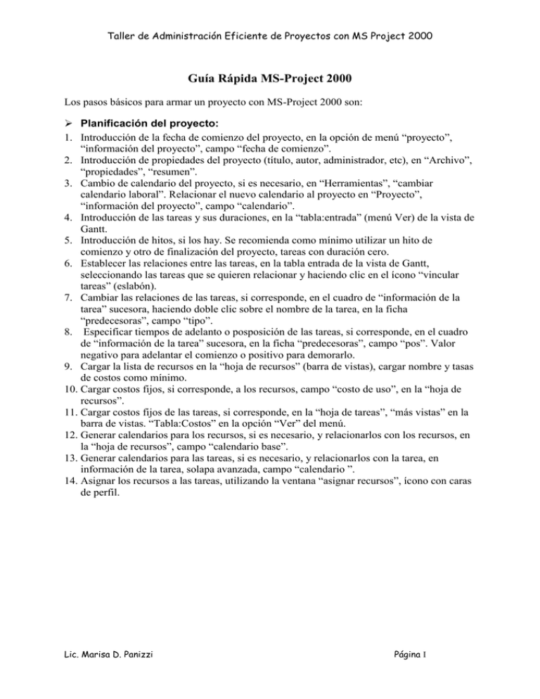 Guía Rápida MS-Project 2000 - proyectosfacultad