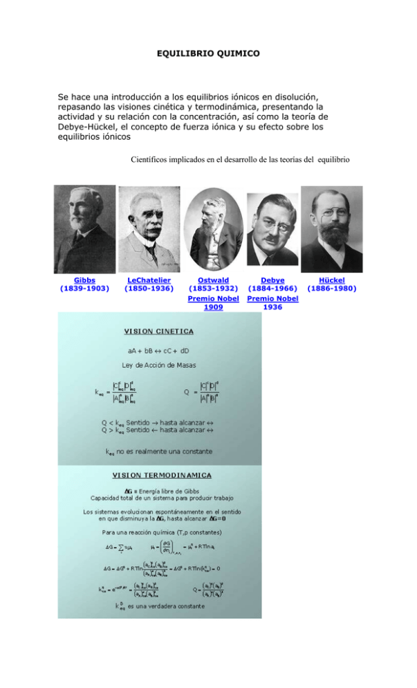 EQUILIBRIO QUIMICO repasando las visiones cinética y termodinámica, presentando la