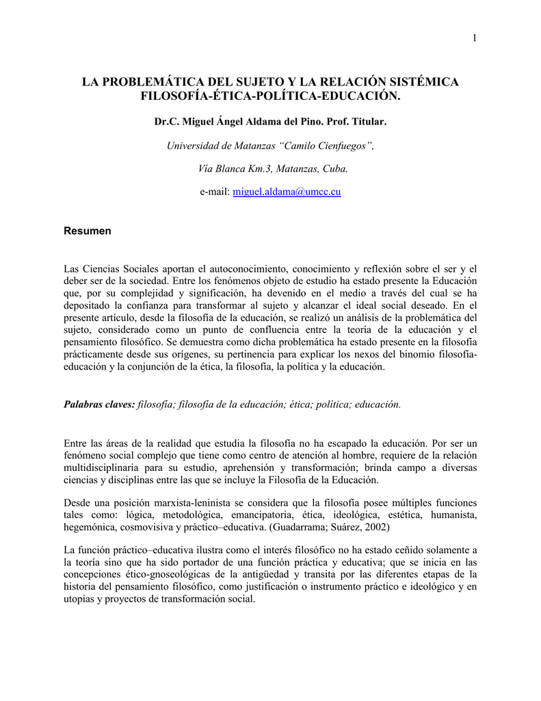 la problemática del sujeto y la relación sistémica filosofía