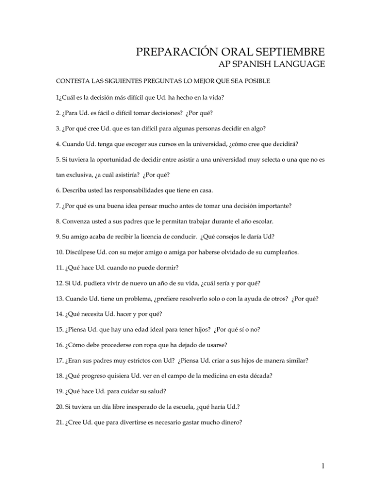 PREPARACION ORAL AP SPANISH LANGUAGE