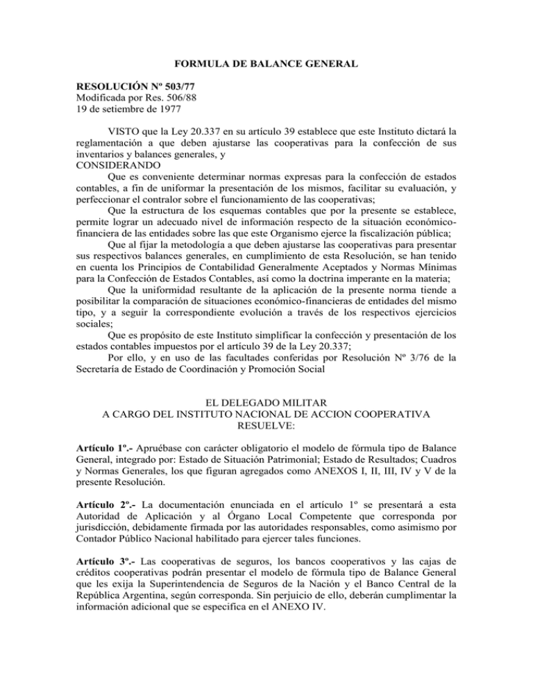 FORMULA DE BALANCE GENERAL