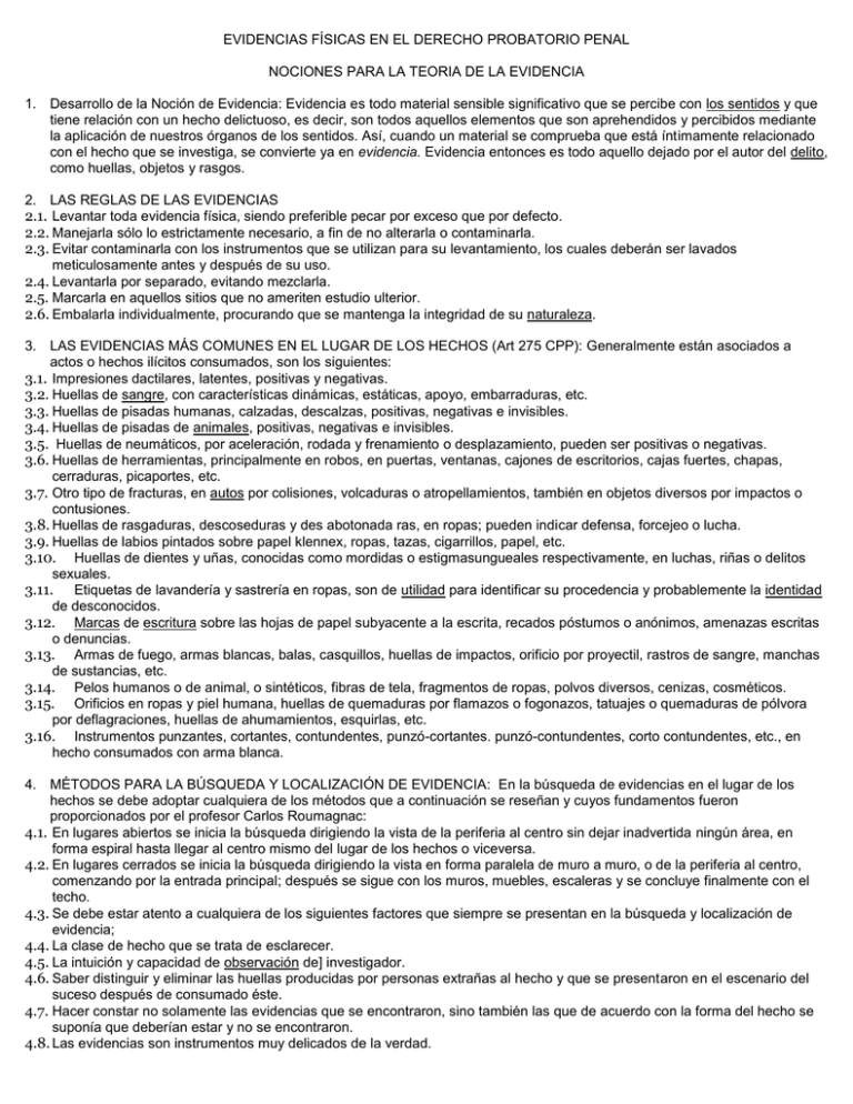 EVIDENCIAS FÍSICAS EN EL DERECHO PROBATORIO PENAL