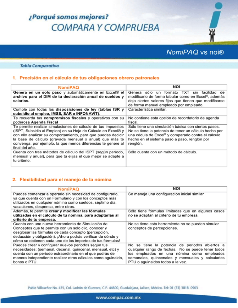 NomiPAQ ® 1. Precisión en el cálculo de tus obligaciones obrero...