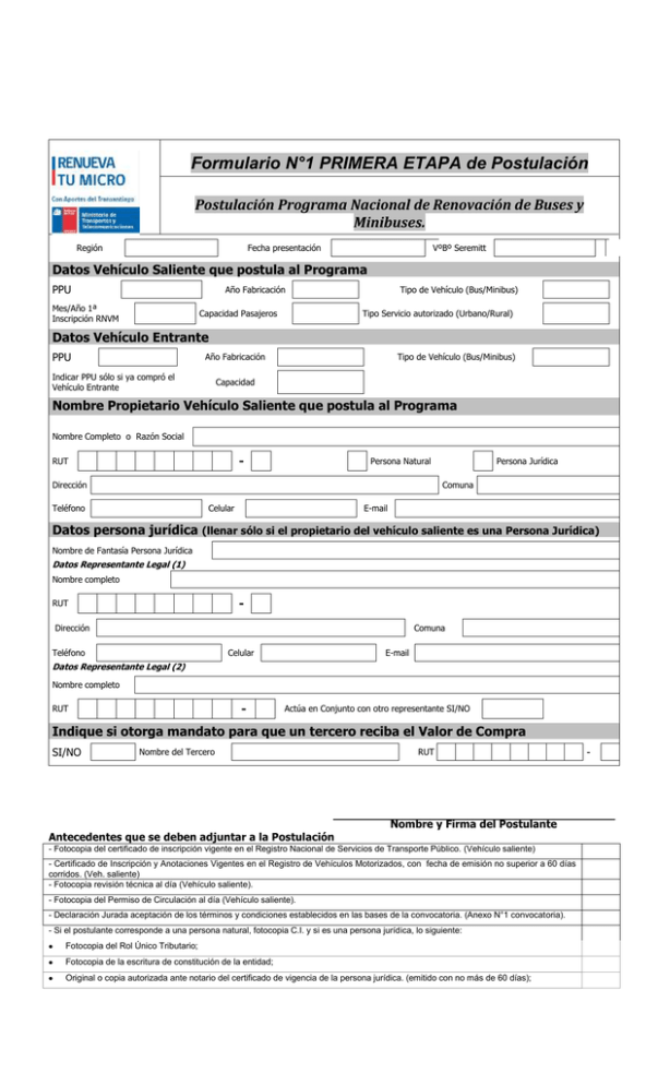 Formulario N°1 PRIMERA ETAPA de Postulación