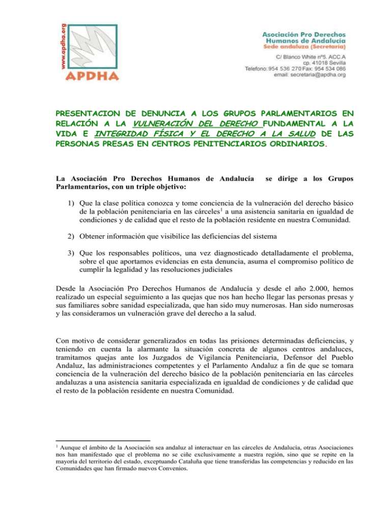 Presentación de documento de la APDHA a los grupos